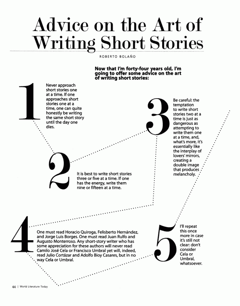 “Advice on the Art of Writing Short Stories” — Roberto Bolaño – Biblioklept