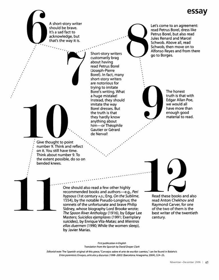 “Advice on the Art of Writing Short Stories” — Roberto Bolaño – Biblioklept