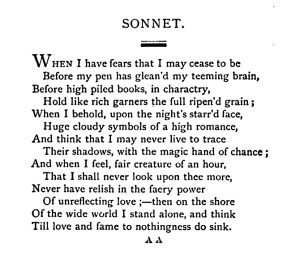 “When I Have Fears That I May Cease to Be” — John Keats – Biblioklept