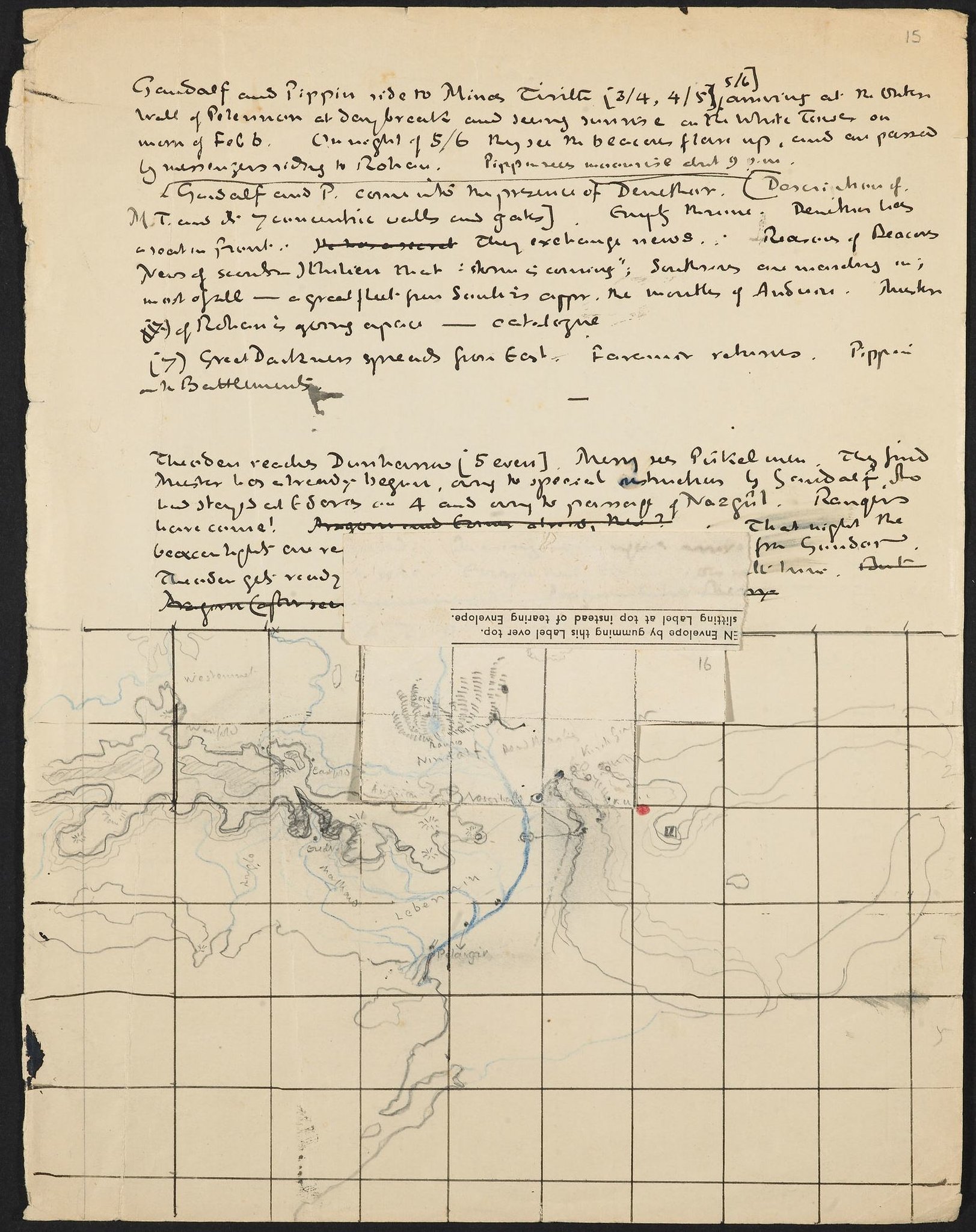 A map of Rohan, Gondor and Mordor with plot notes for The Lord of the ...