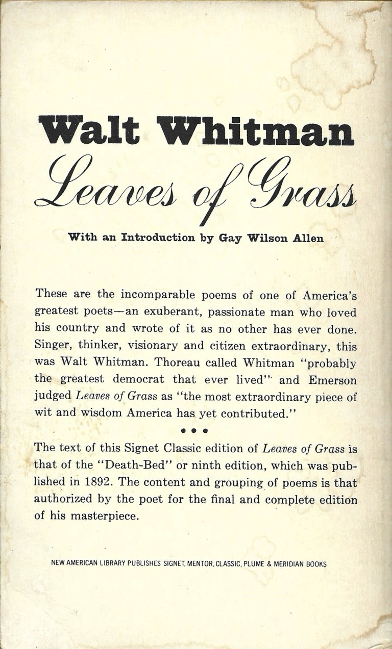 Walt Whitman’s Leaves of Grass | Mass-market Monday – Biblioklept